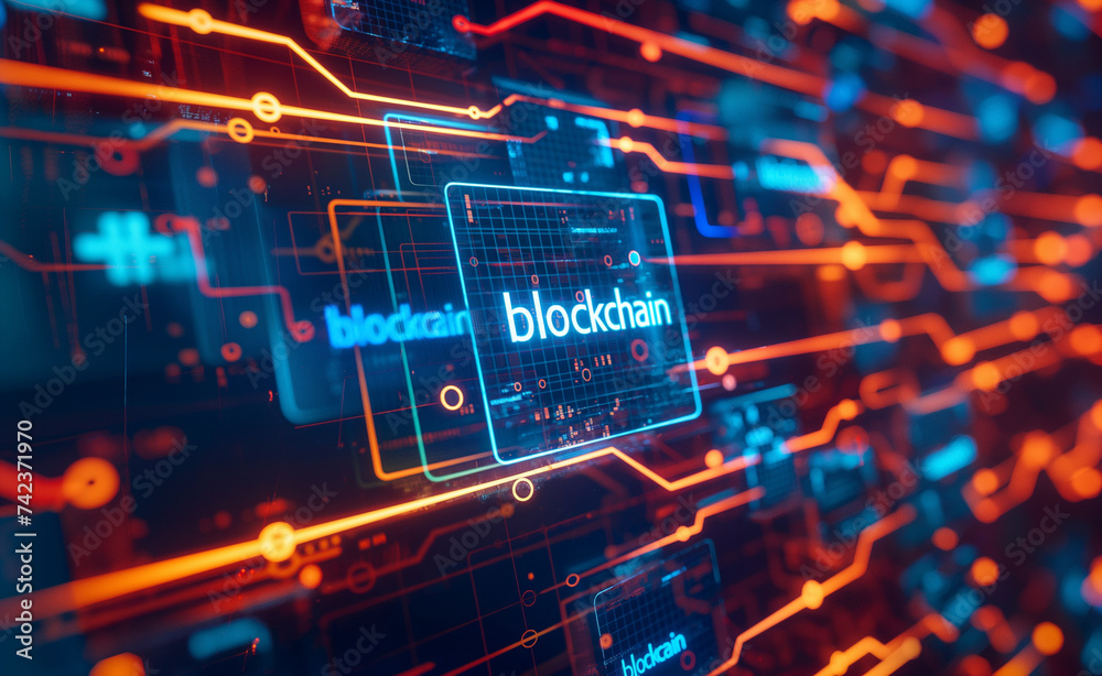 Cryptographic Foundations: Blockchain Banner with Proof of Work and Staking Validation Blocks ...