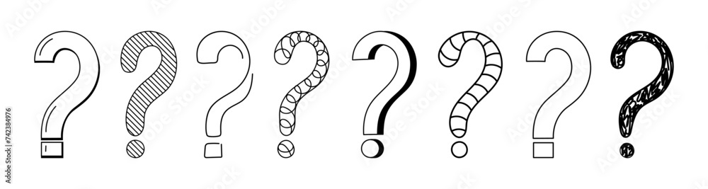 Doodle question mark hand drawn sketch vector illustration set isolated ...