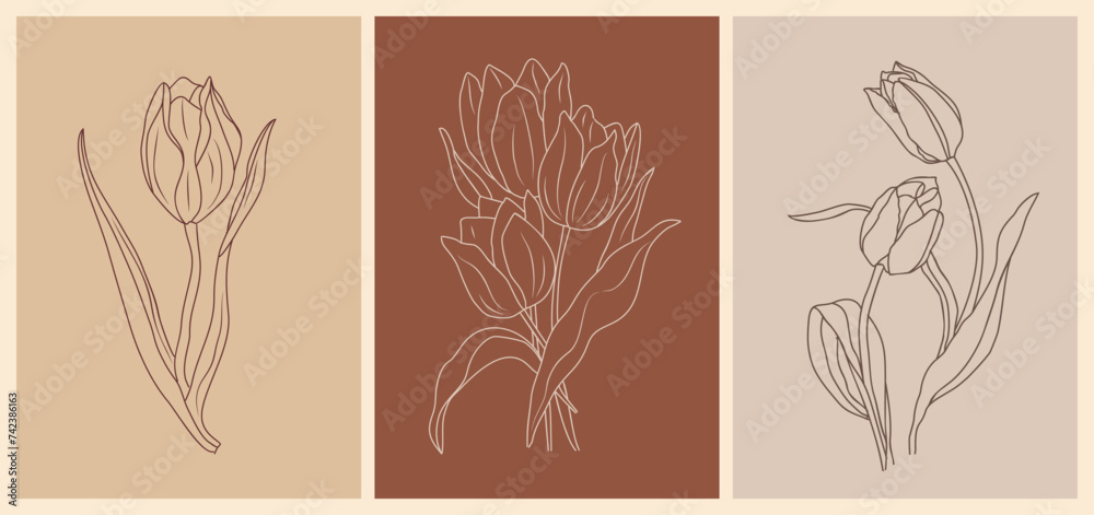 Set of Tulip, April birth month flower wall art, posters. Botanical ...