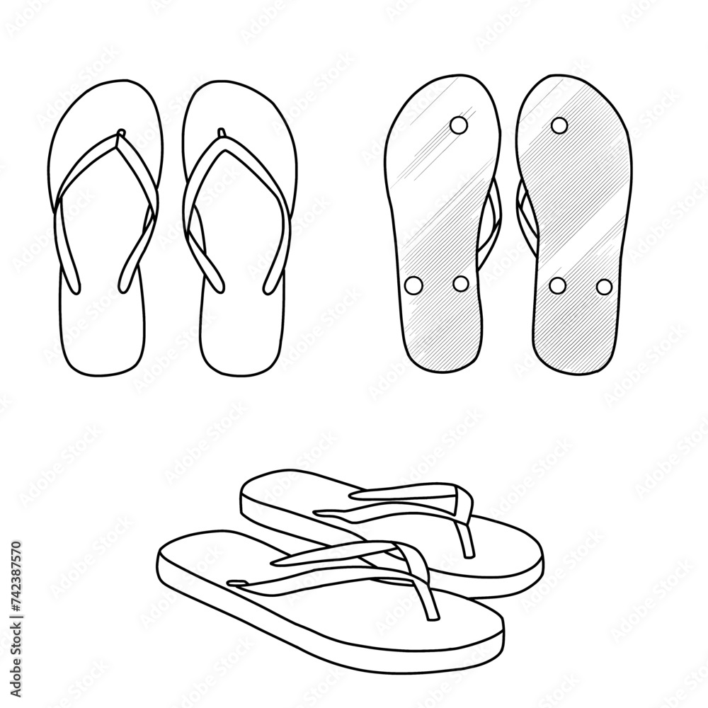 Sketch of flip flops sandals vector illustration. Outline vector doodle ...