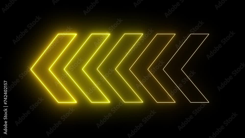 Yellow neon arrows point on a black background. Neon Left Arrows icons ...