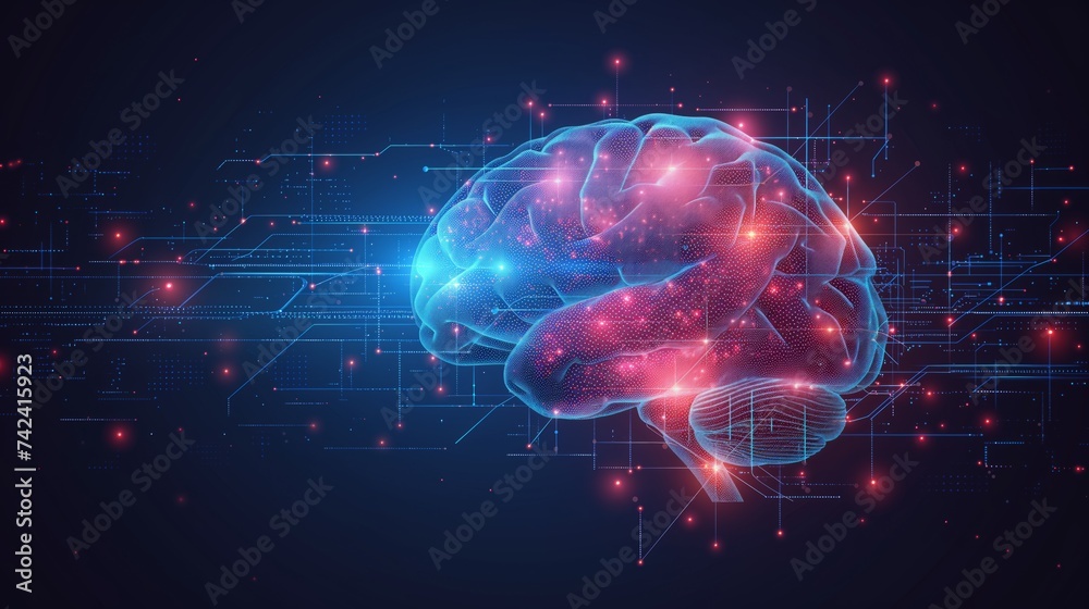 Digital brain illustration depicting artificial intelligence and ...