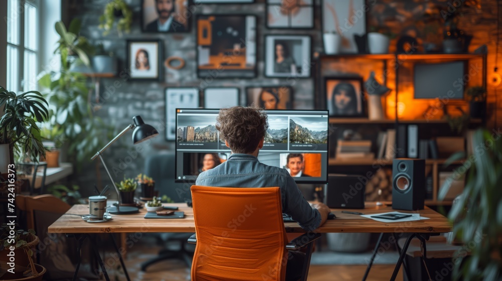 Video editor working in a creative studio environment, engaged with ...