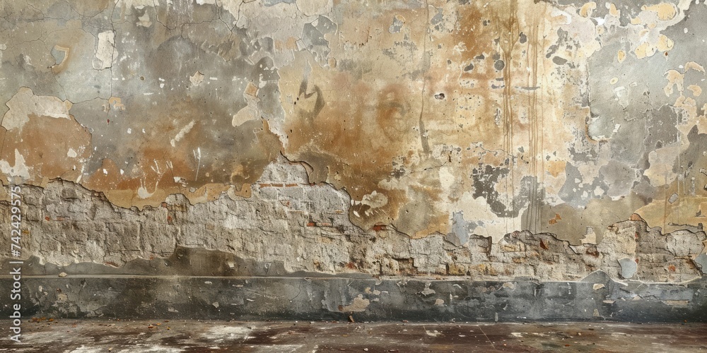 Mold patterns and damp history captured in a water-stained wall texture ...