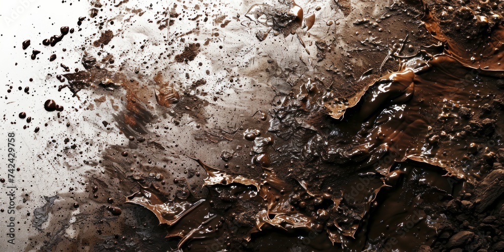 Soil splatter, rich and dark, resembling wet earth, fertile aspect ...
