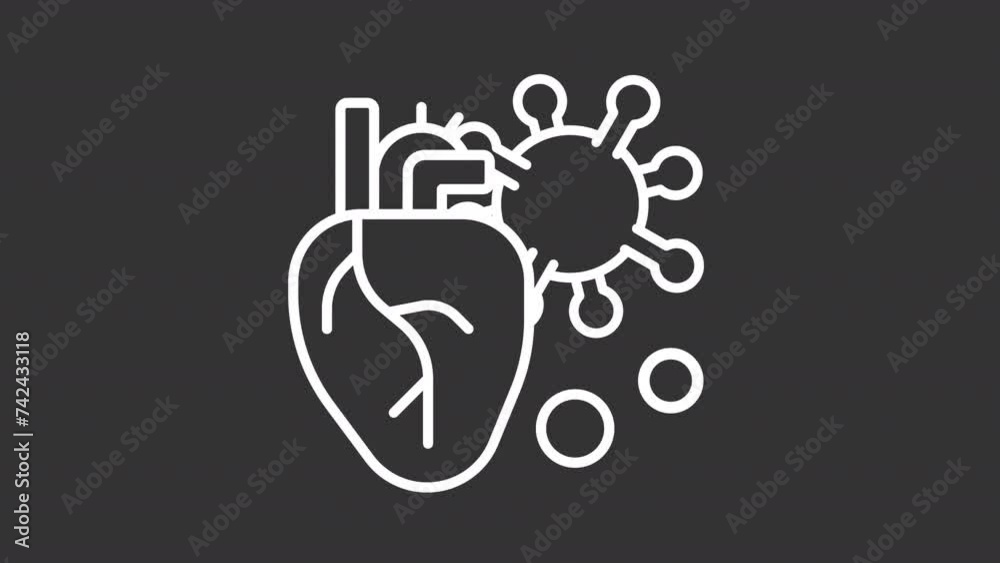 Animated heart virus white icon. Myocarditis line animation. Heart ...