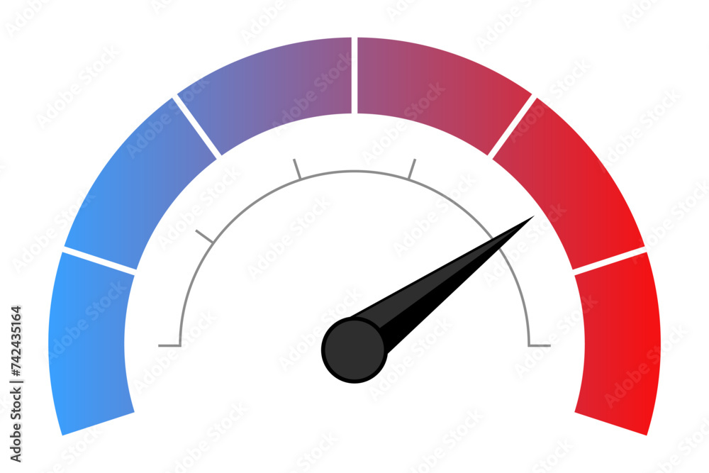 Speedometer with color scale and maximum value. Measure, needle, speed ...
