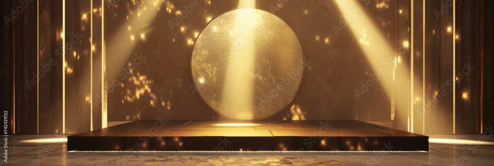 Free stage with lights and smoke, Empty stage with gold yellow ...