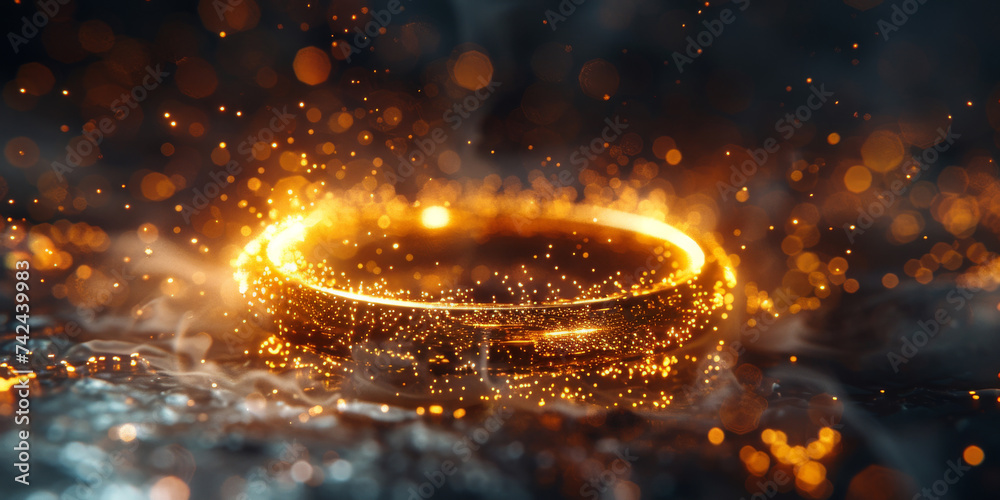 Free stage with lights and smoke, Empty stage with gold yellow ...