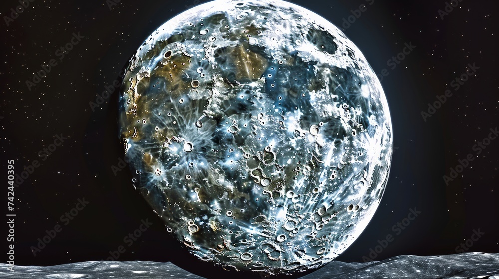 the Moon in its full phase, focusing on the brilliant detail across its ...