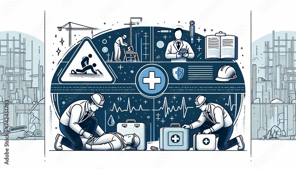 A detailed illustration depicting workplace safety in construction ...