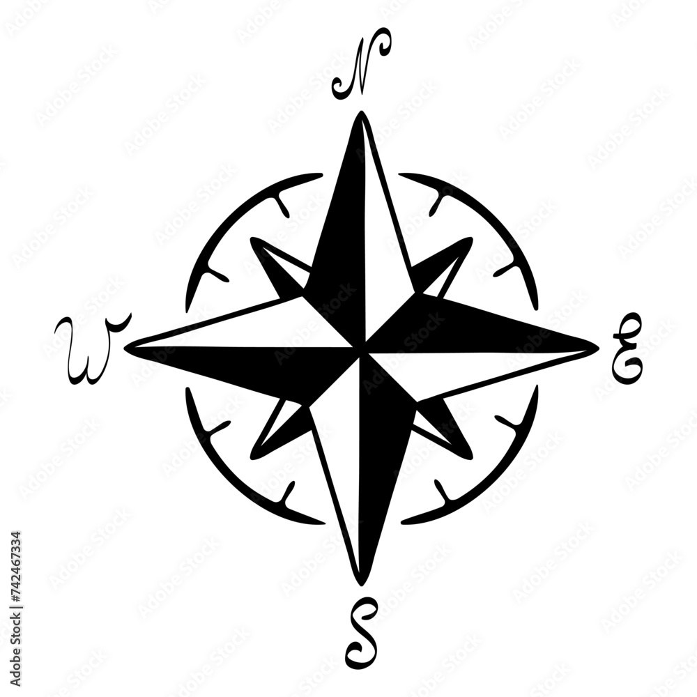 Compass. Arrows, north, south, west, east, navigate in space, terrain ...