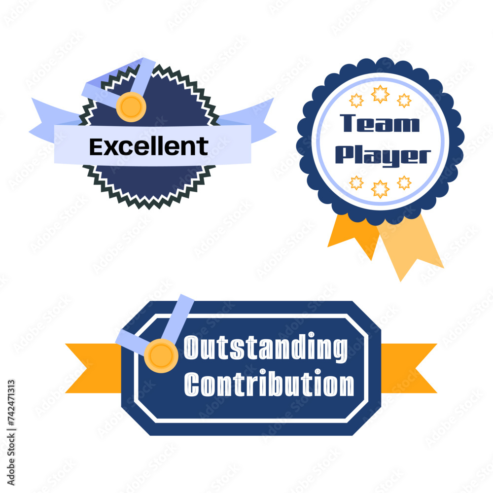 Collection of appreciation badges with ribbons. Vector illustration set ...