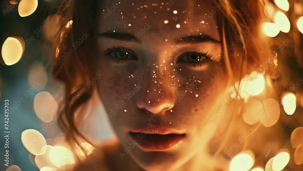 The ethereal beauty of a woman, her face softly lit by the gentle glow ...