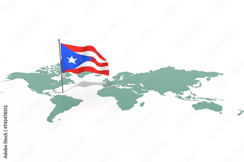 Mappa Terra con evidenziato la nazione Puerto Rico e bandiera al vento ...