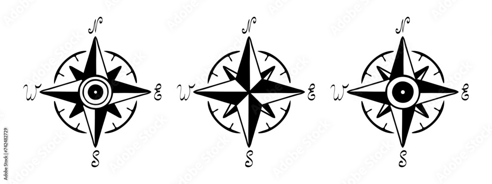 Compass. Arrows, north, south, west, east, navigate in space, terrain ...