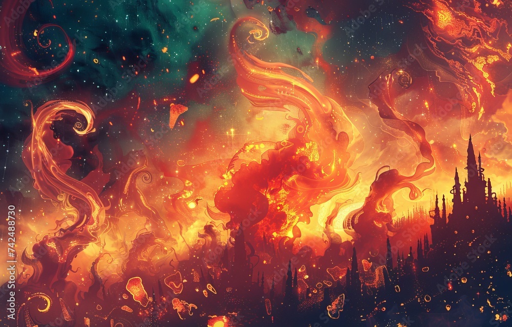 Inferno dreams Imagine and illustrate a surreal scene where fire takes ...