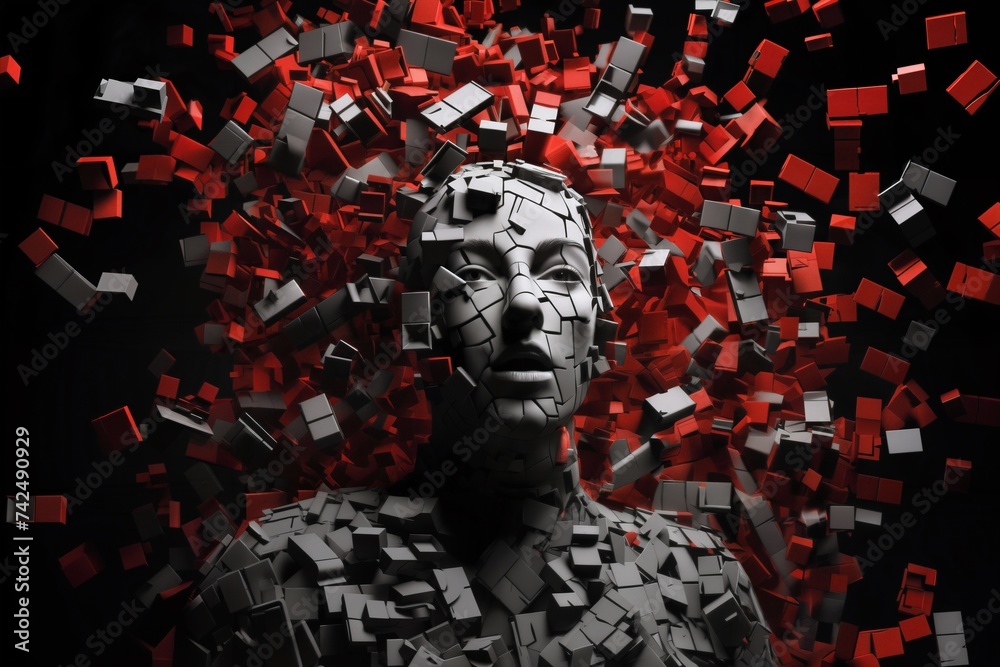 a woman's face with 3D particles in space as a symbol of augmented ...