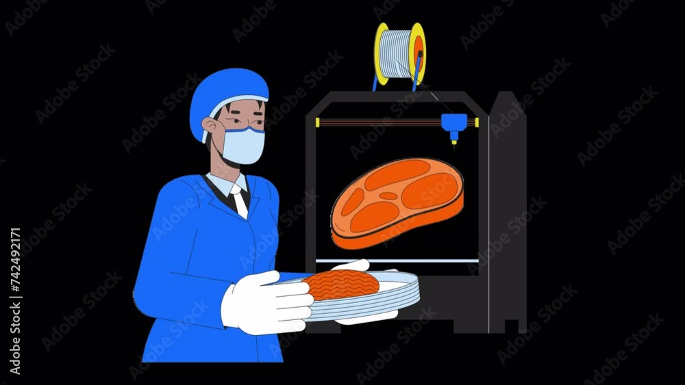 Vidéo Stock 3D printed meat line cartoon animation. Advanced technology ...