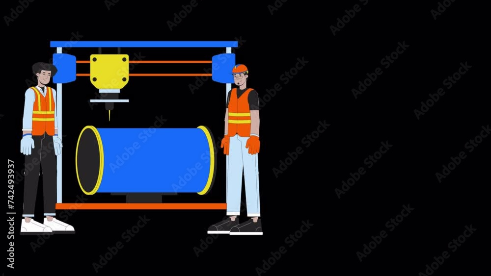 3D printing in metal pipe manufacturing line cartoon animation ...