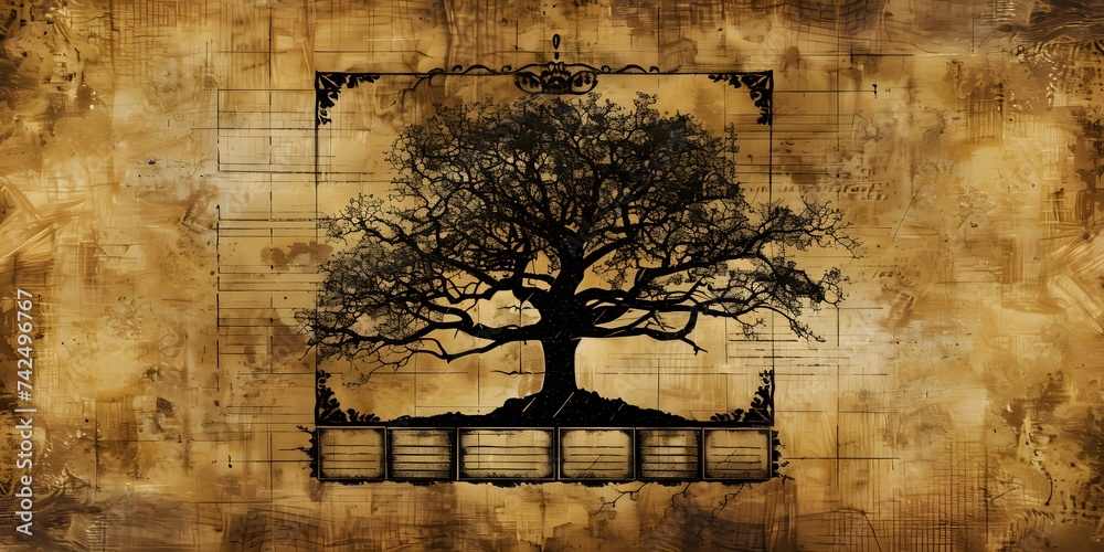 Ancestral tree with unfilled blanks for family history or genealogy ...