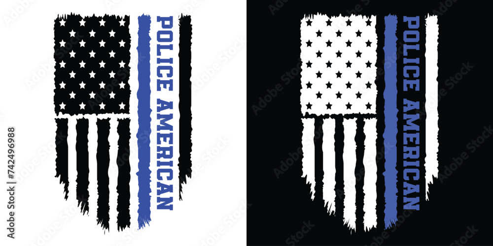 Police American Distressed Flag. Thin Blue Line Usa America Design For ...