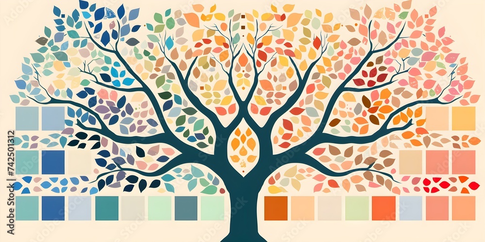 Vibrant Family Tree Layout with Empty Cells on a Light Background ...