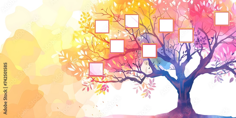 Colorful Family Tree Template with Empty Cells on a Light Background ...