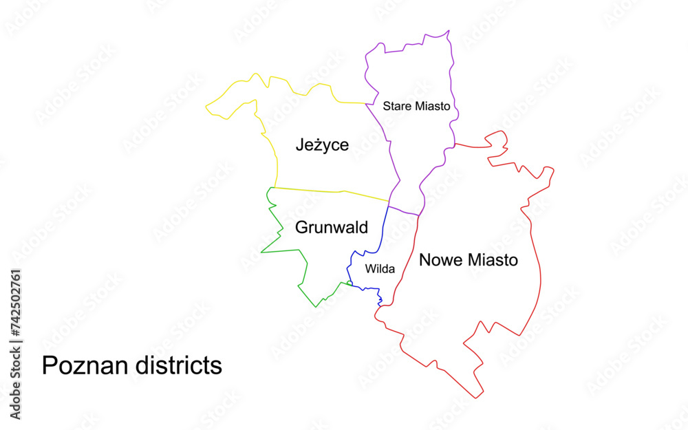 Map of the districts of Poznan. Vector map of Poznan and its districts ...