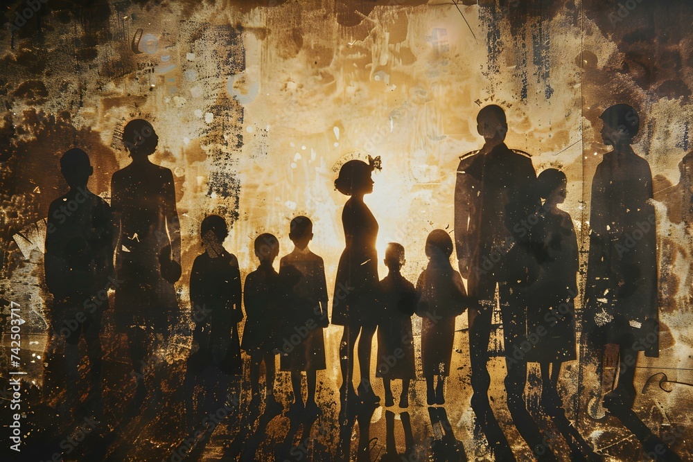 Visual representation of family history with young people in front ...