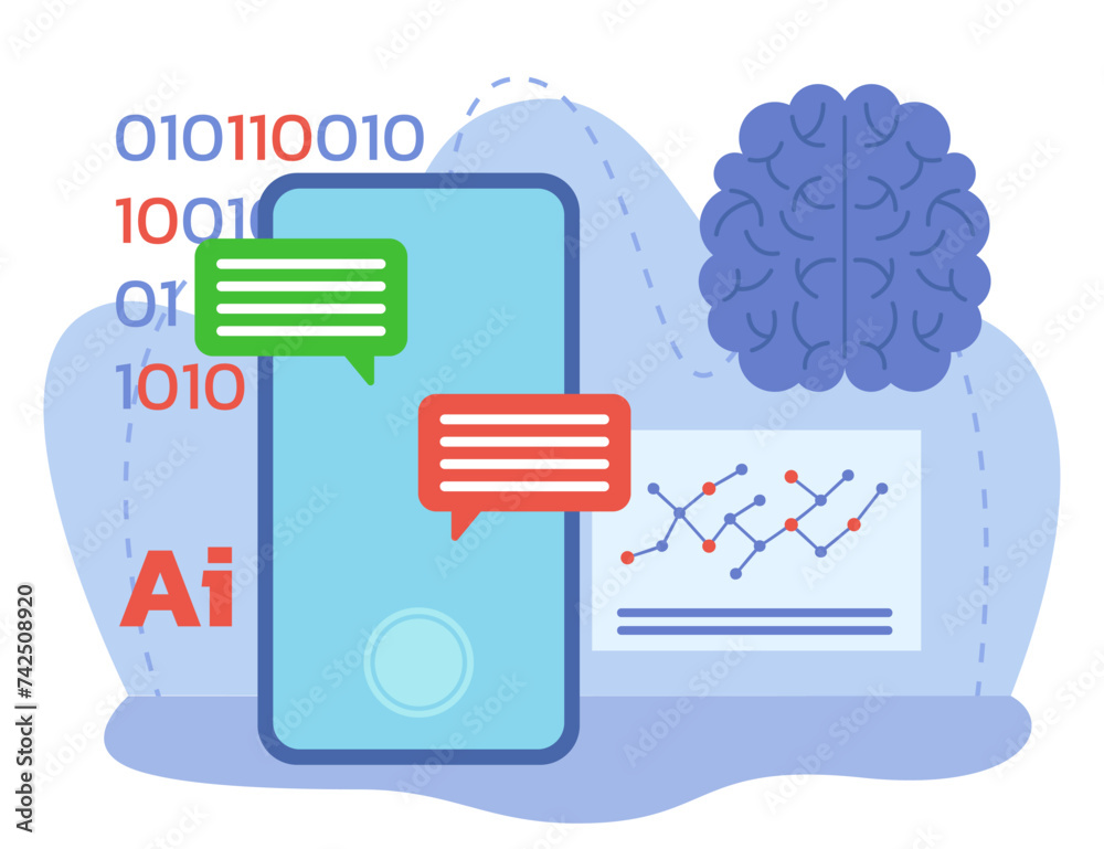 Smartphone with messages between human and chatbot vector illustration ...