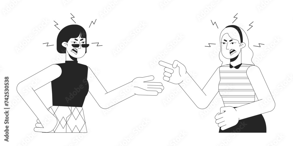 Women toxic relationship black and white 2D line cartoon characters ...