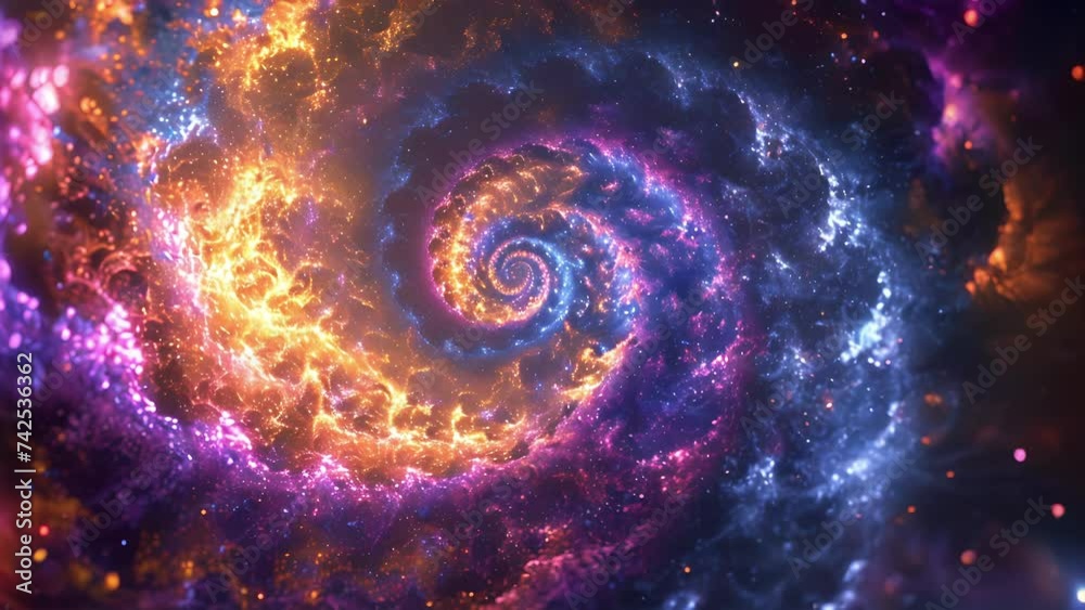 A vibrant mix of cool and warm colors merge together in a spiral ...