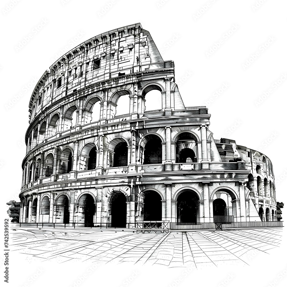 Colosseum on white background, graphical illustration generated with AI ...