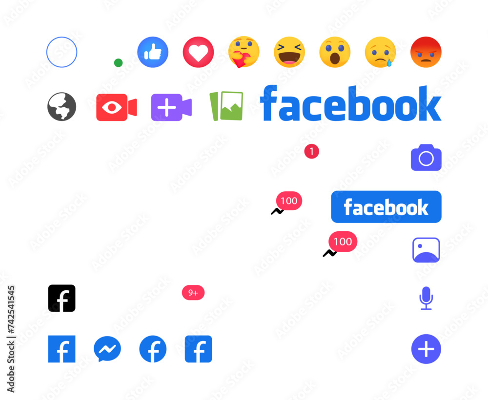 Facebook button icon. Set screen social media and social network ...