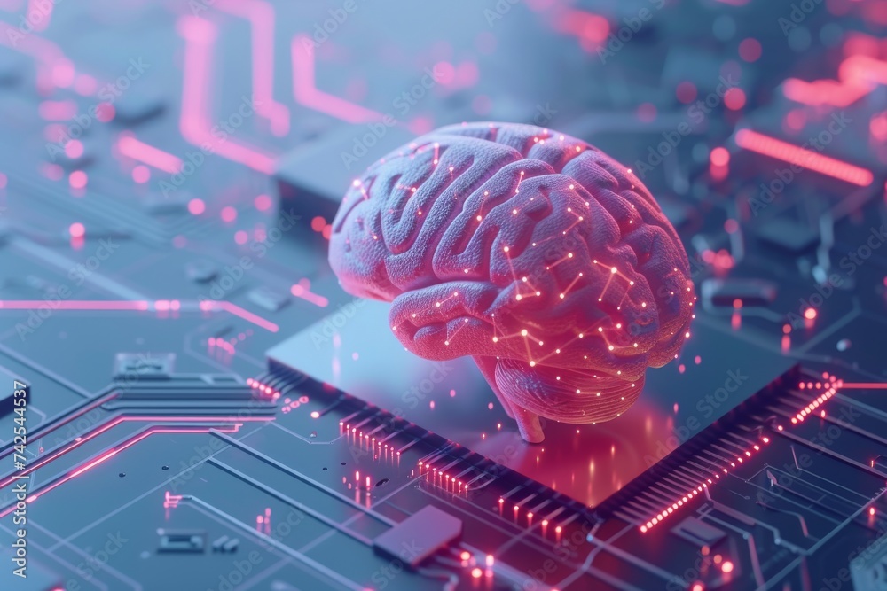 AI Brain Chip mental. Artificial Intelligence ct human led driver circuits mind circuit board ...