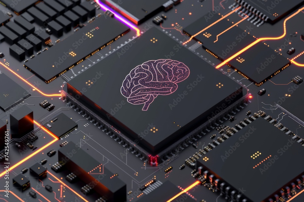 AI Brain Chip access. Artificial Intelligence column human system in ...