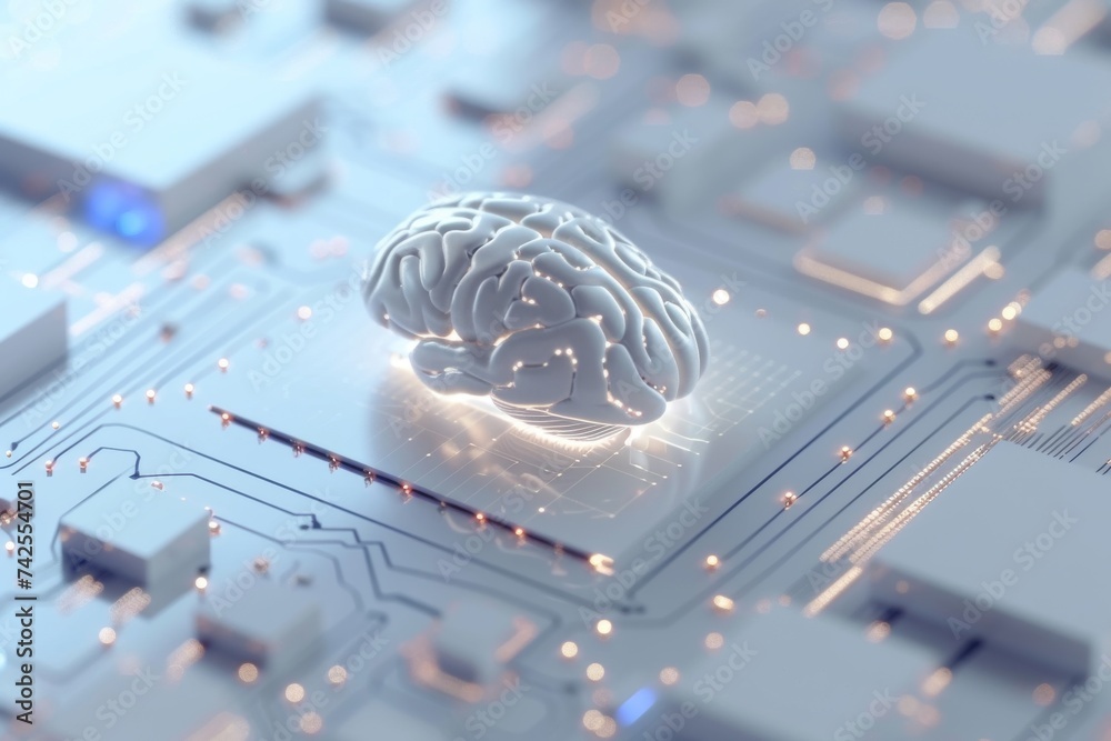AI Brain Chip temporal. Artificial Intelligence 3d human magnetic ...