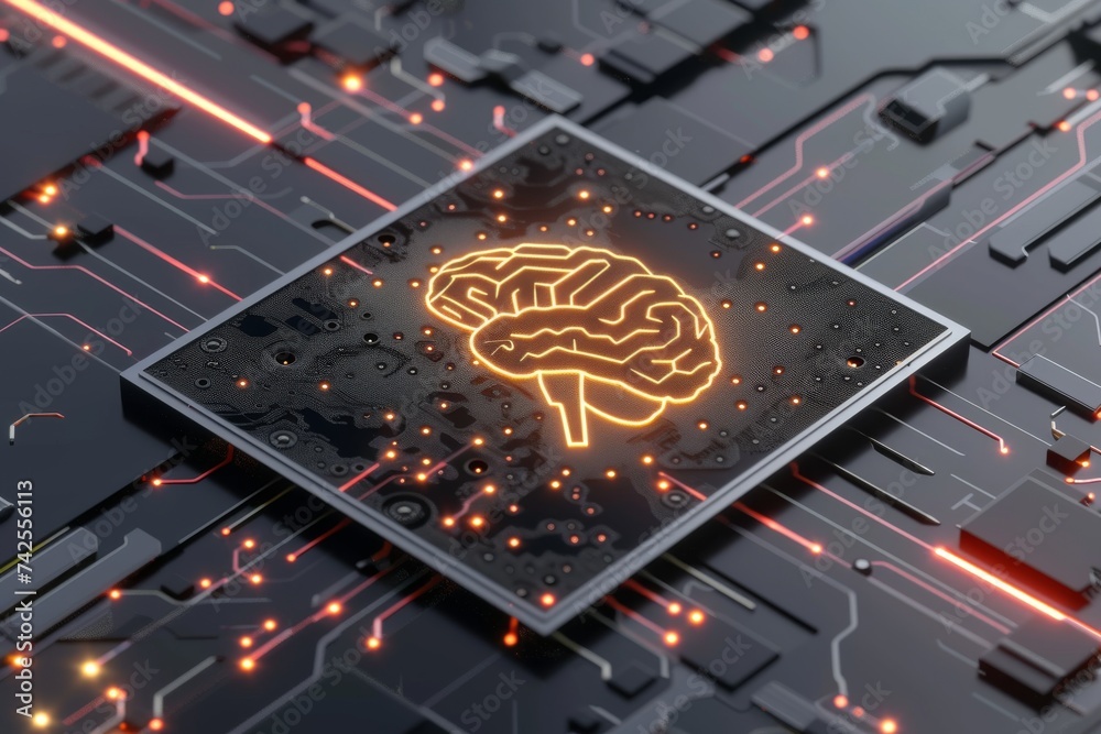 AI Brain Chip neuroprocessor. Artificial Intelligence digital mind data ...