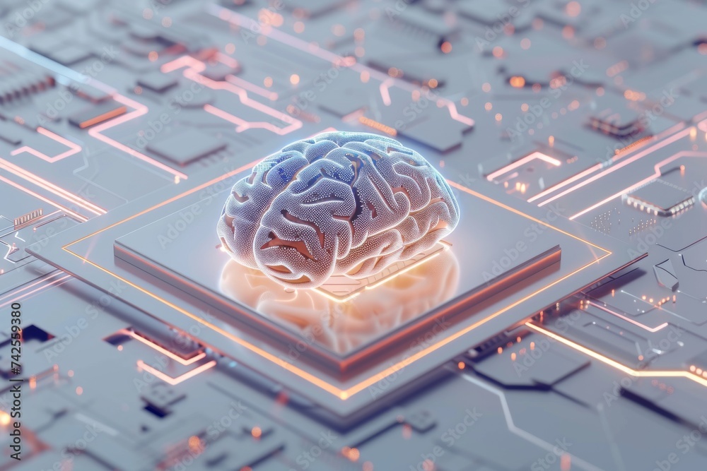 AI Brain Chip cloud. Artificial Intelligence computer mind gaming ...