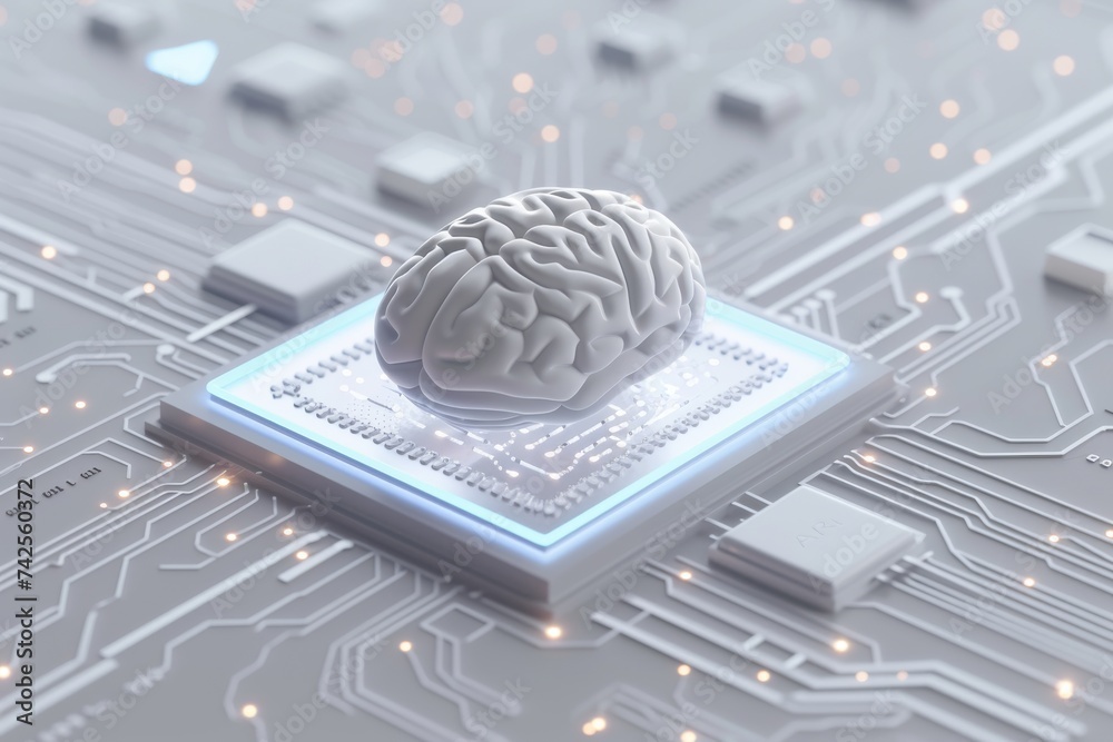 AI Brain Chip programming. Artificial Intelligence ct mind neon ...