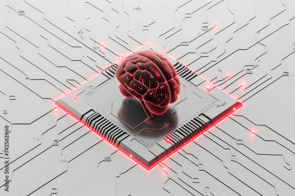 AI Brain Chip neurotechnology. Artificial Intelligence language human ...