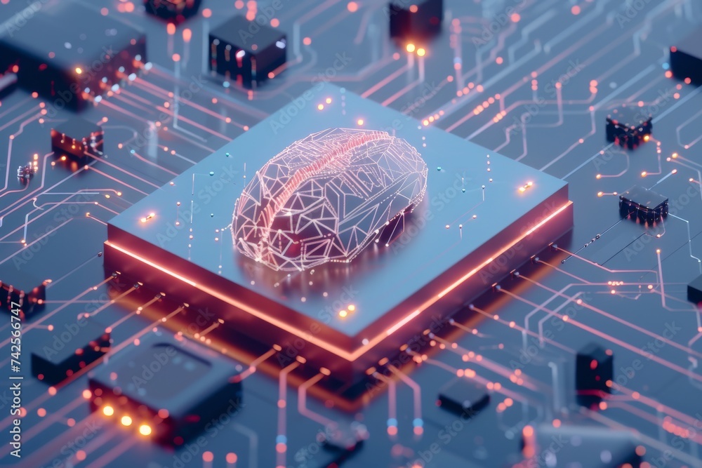 AI Brain Chip disorders. Artificial Intelligence radiomics human cognitive neural implant mind ...