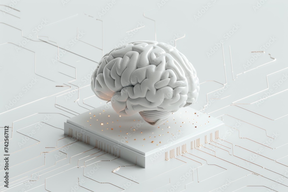 AI Brain Chip as. Artificial Intelligence brain human remote patient monitoring mind circuit ...