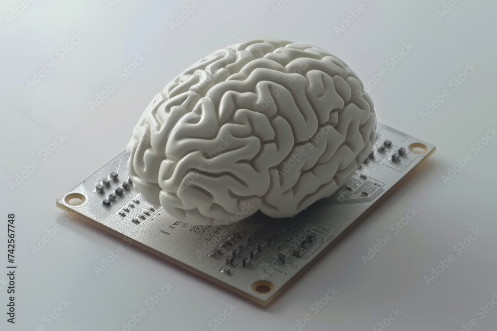 AI Brain Chip integration. Artificial Intelligence visionary human gigahertz laser mind circuit ...