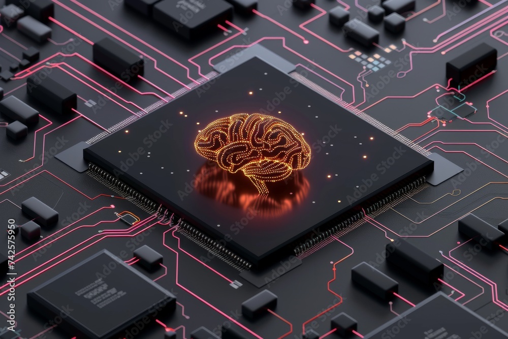 AI Brain Chip 3. Artificial Intelligence customer human virtual memory mind circuit board ...