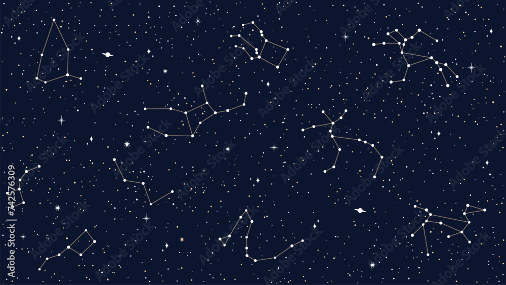 Space sky celestial seamless pattern with vector map of star ...