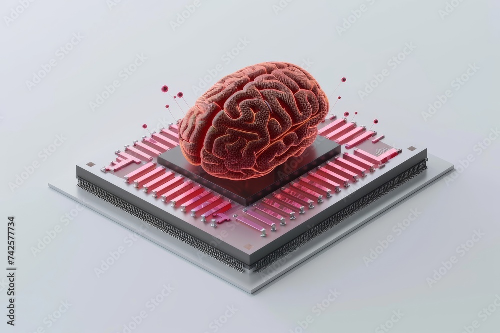 AI Brain Chip biofeedback. Artificial Intelligence neuronal mind ...