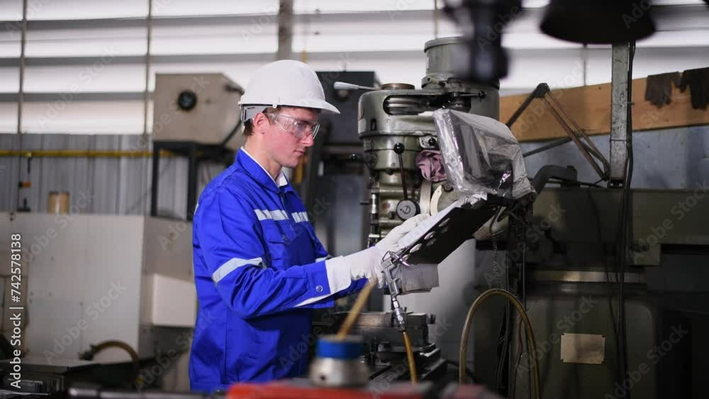 Industry engineer worker wearing safety uniform control operating ...