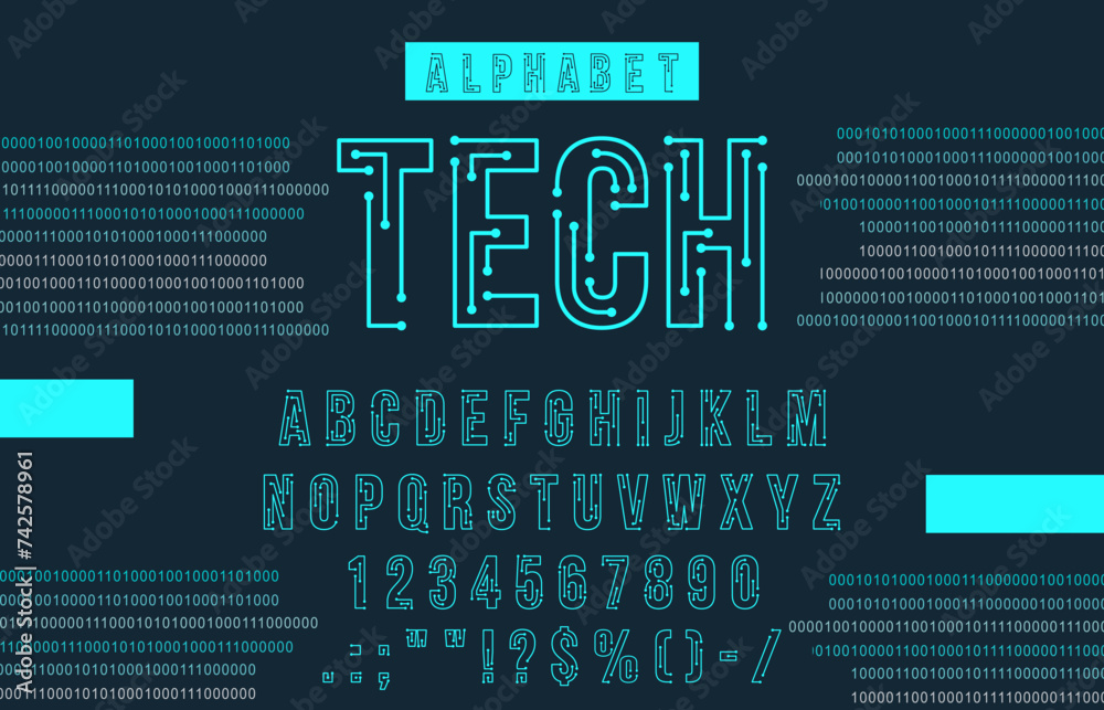 Futuristic cyber tech font, neon typeface, modern type, English ...